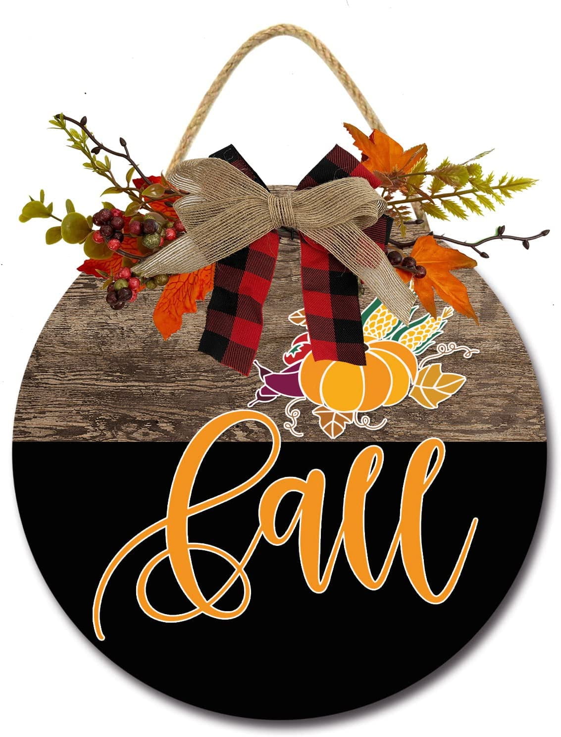 Eveokoki 12" Fall Wooden Door Sign, Welcome Front Door Plaque Hanger ...