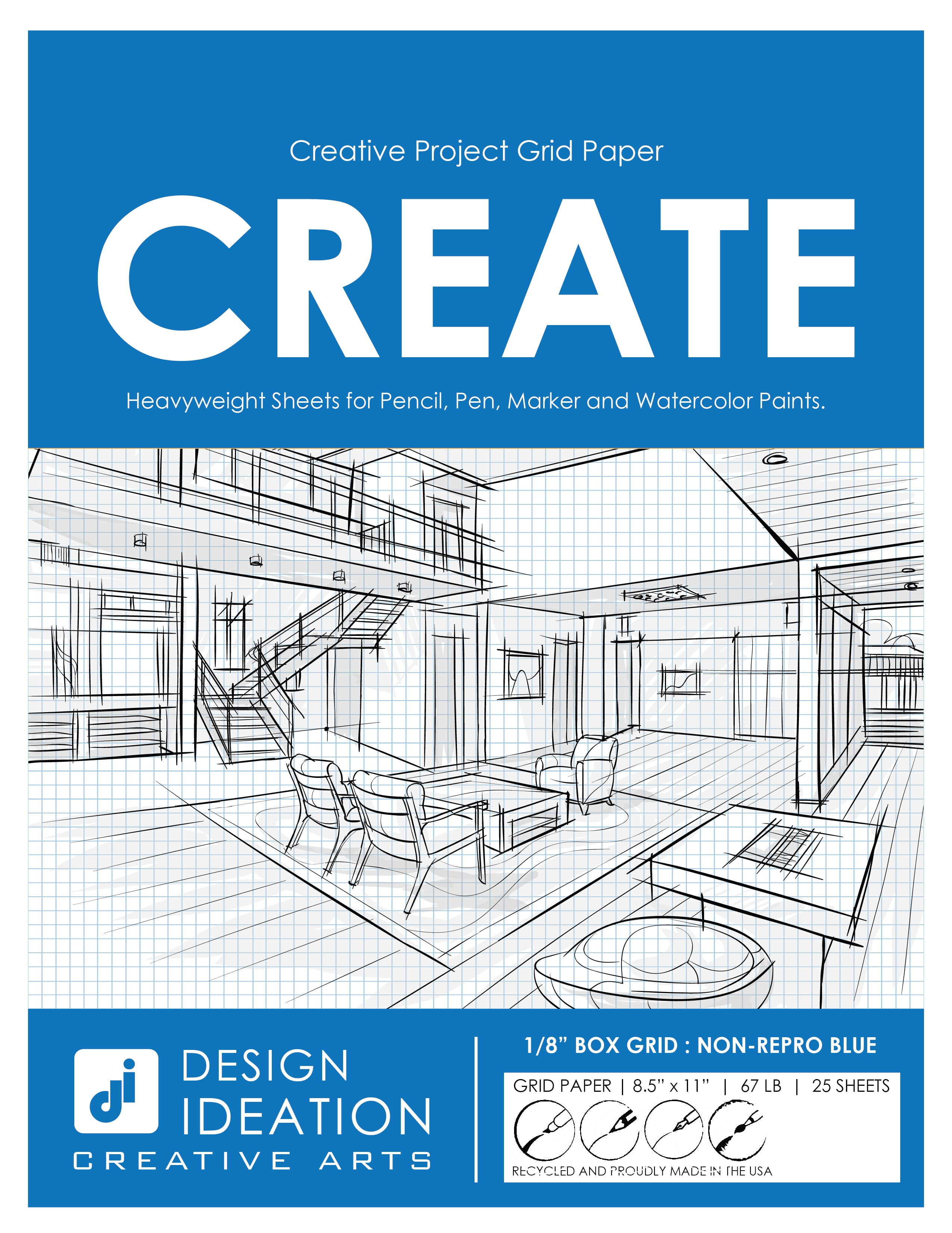 Grid Paper : 1/8" Box Grid. Multi-media grid paper for pencil, ink ...