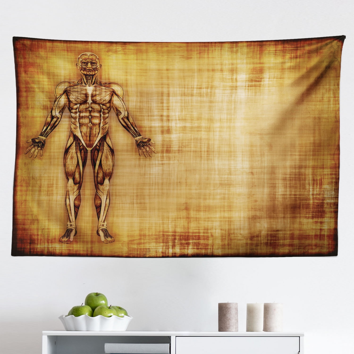 Human Anatomy Tapestry, Vintage Chart of Body Front Back Skeleton and ...