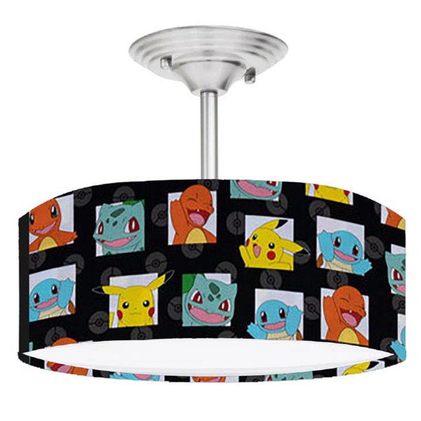 888 Cool Fans DR-0001164 Pokemon Pikachu 2-Light Brushed Nickel Drum ...