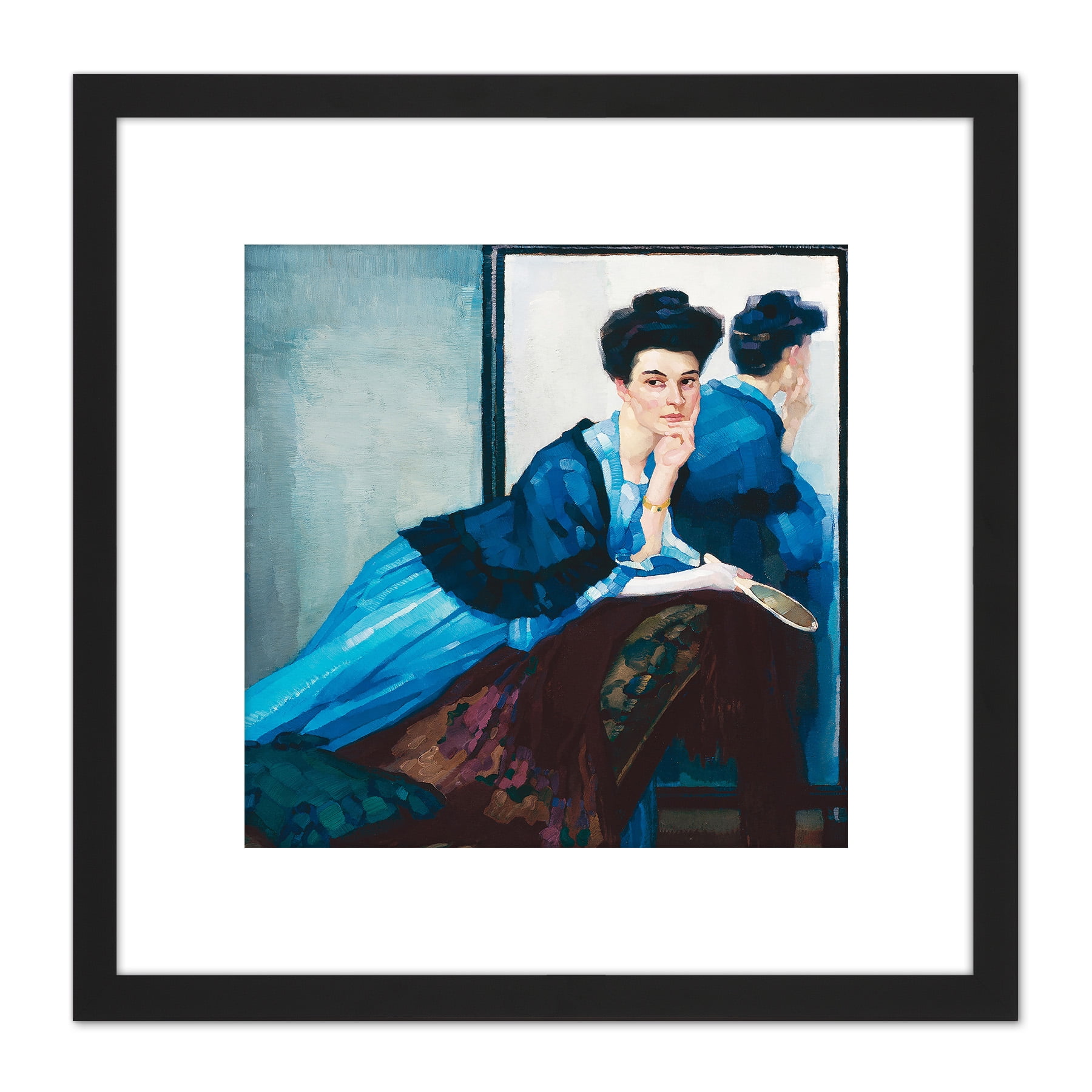 Putz Woman In Blue Dress Painting 8X8 Inch Square Wooden Framed Wall ...