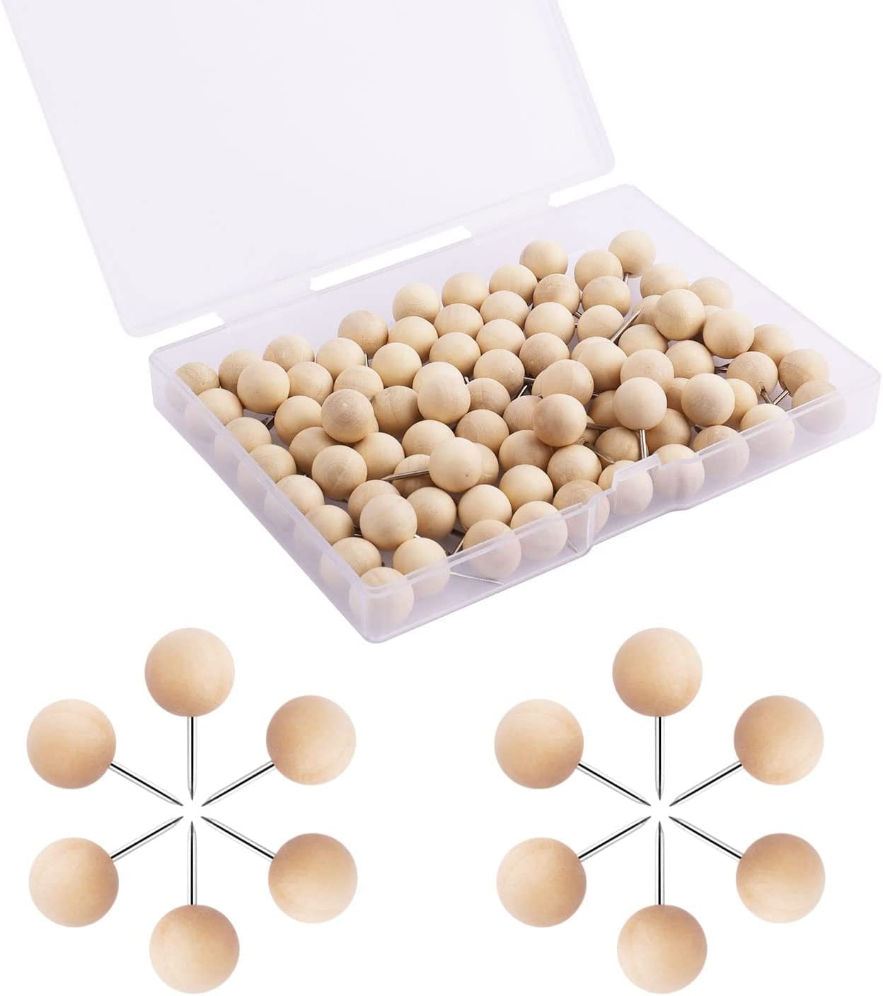 90pcs Push Pins, Wooden Push Pins Wooden Thumb Tack Walnut Push Pins ...