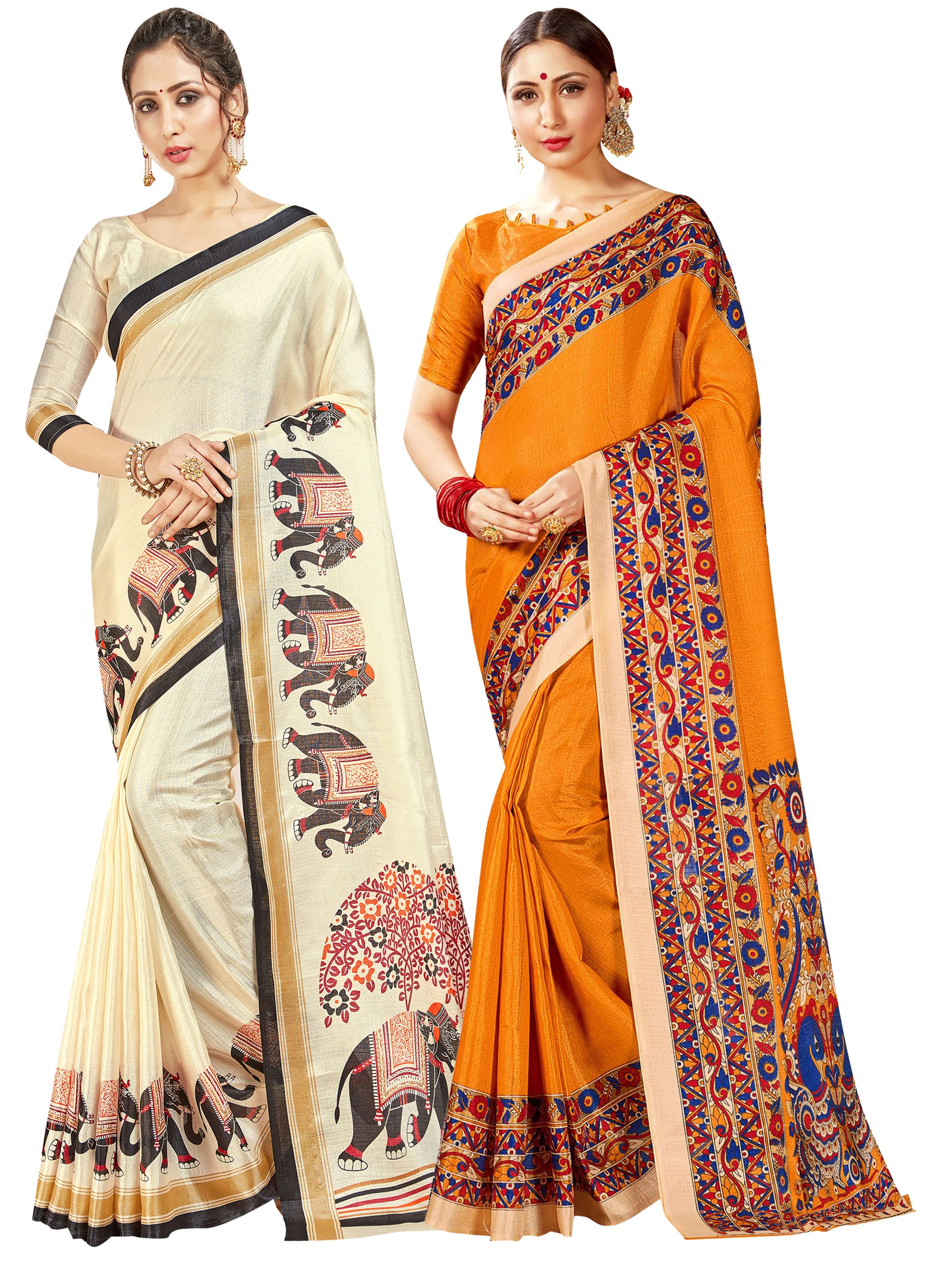 Pack of Two Sarees for Women Mysore Art Silk Printed Indian Diwali Sari ...