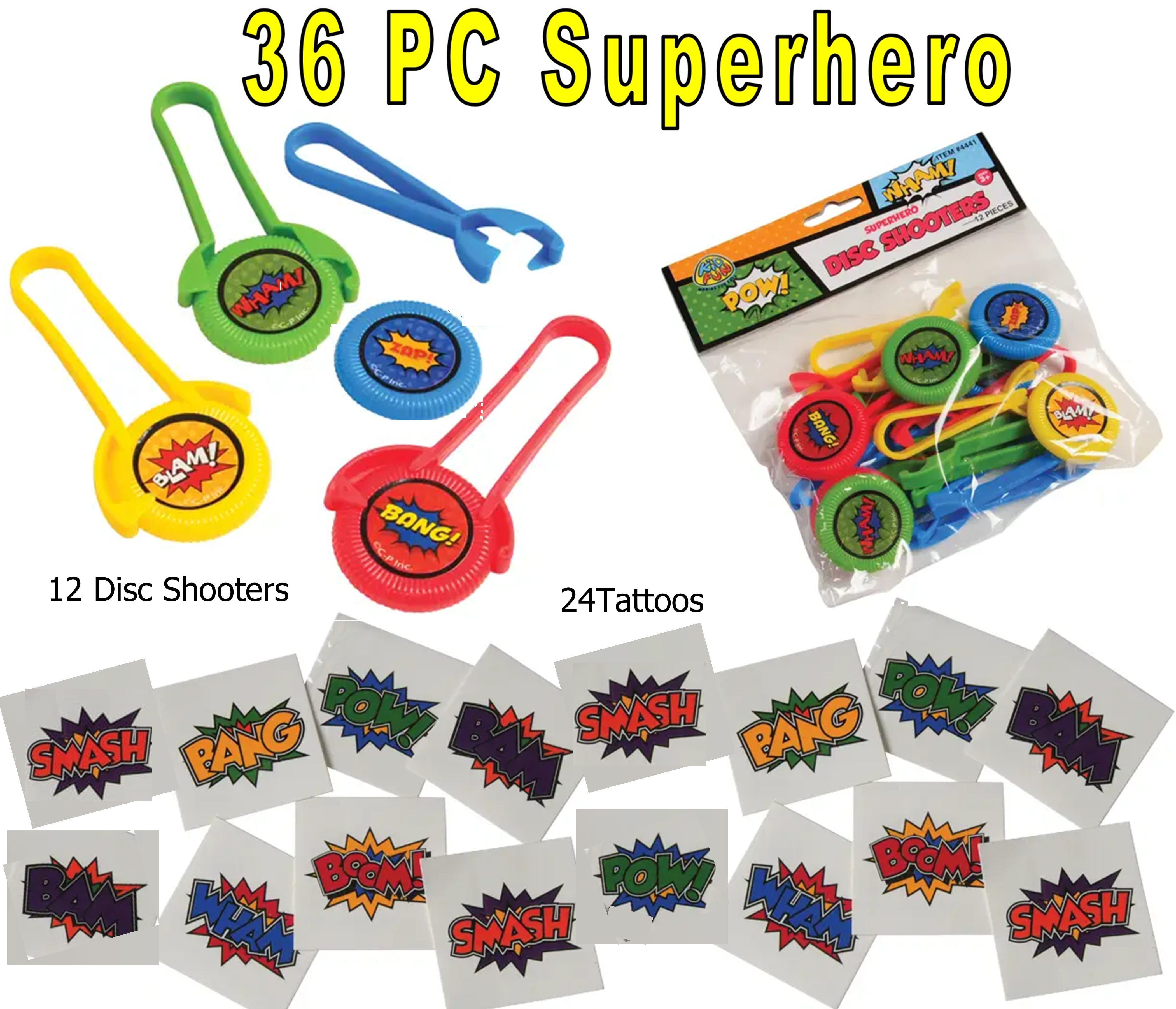36 Pc Superhero Party Favor Pack (12 Disc Shooters & 24 Super Hero Kids ...