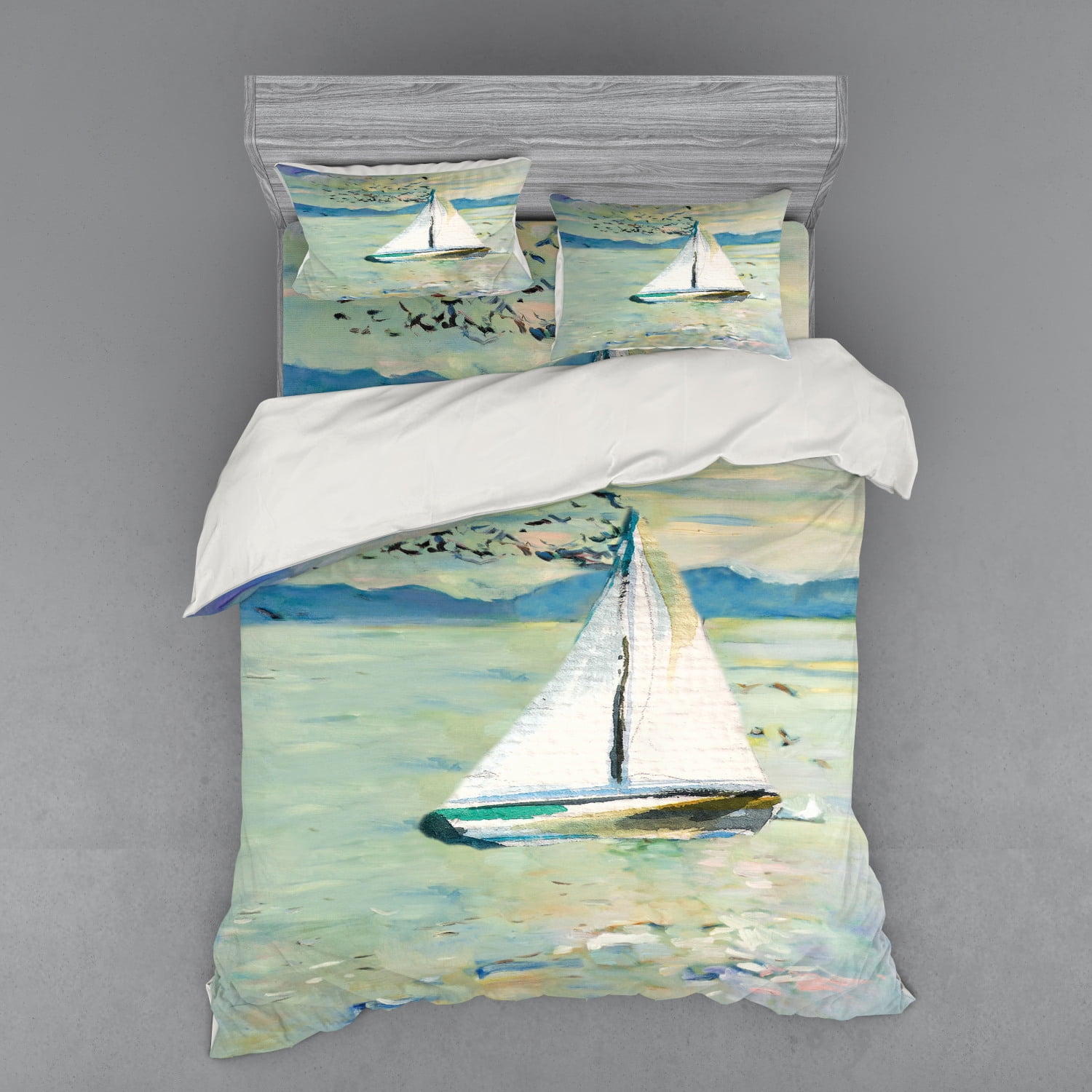 Ambesonne Art Bedding Set 4 Pcs, Monet Sailing Boat, Queen, Pale Blue ...