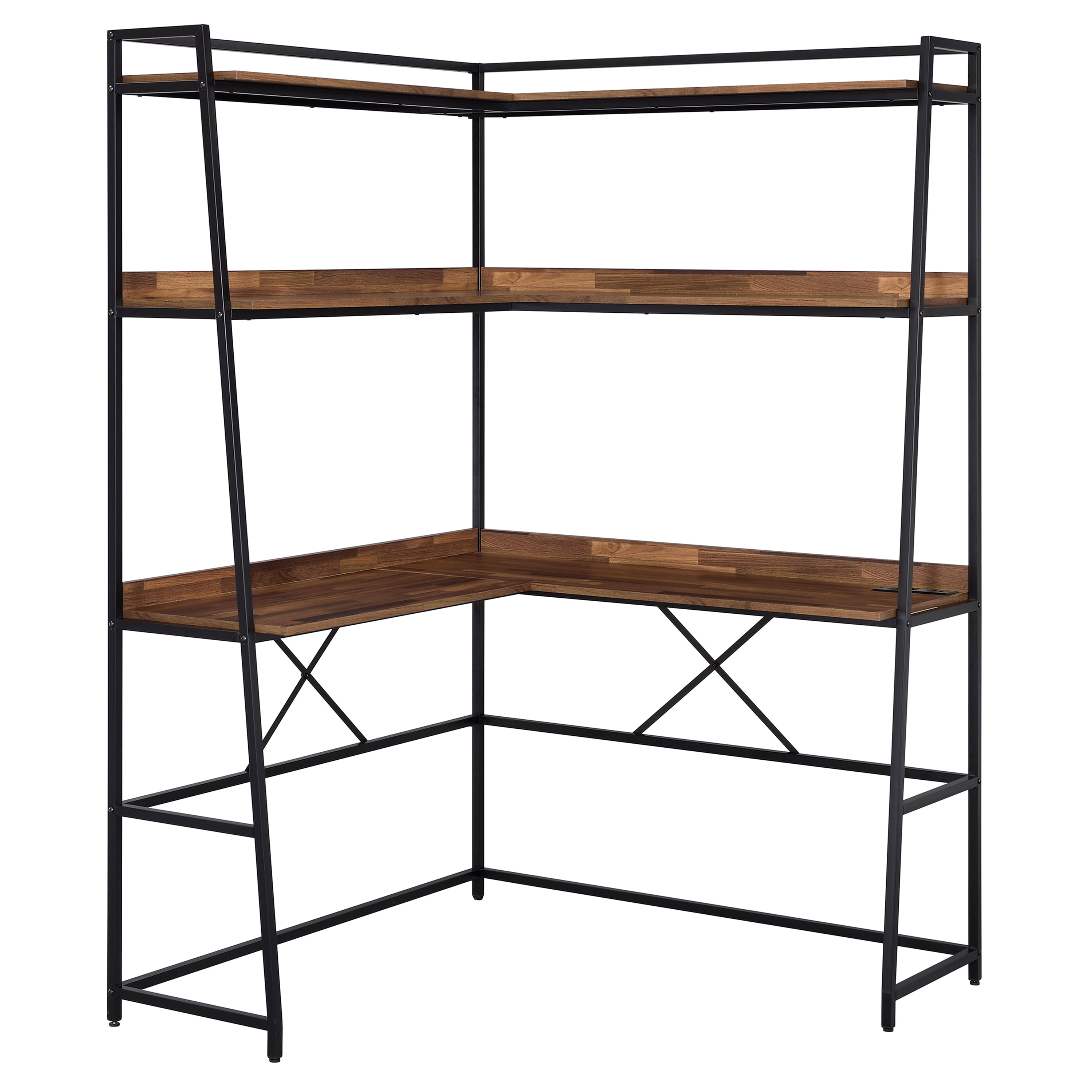 Furniture of America Knott Metal Corner Writing Desk with USB, Brown ...