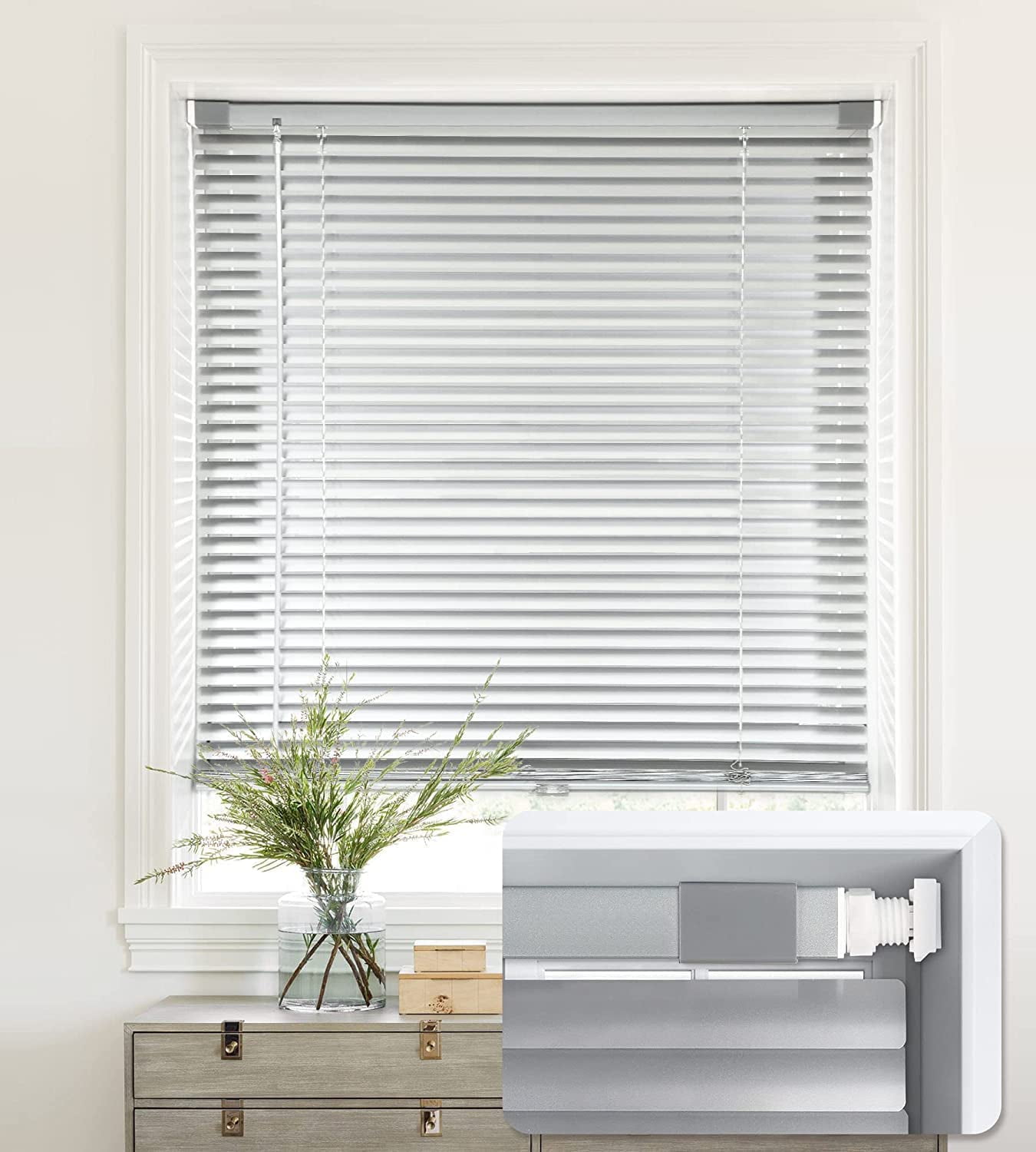 LazBlinds Cordless No Tools-No Drill 1" Aluminum Horizontal Mini Blinds ...