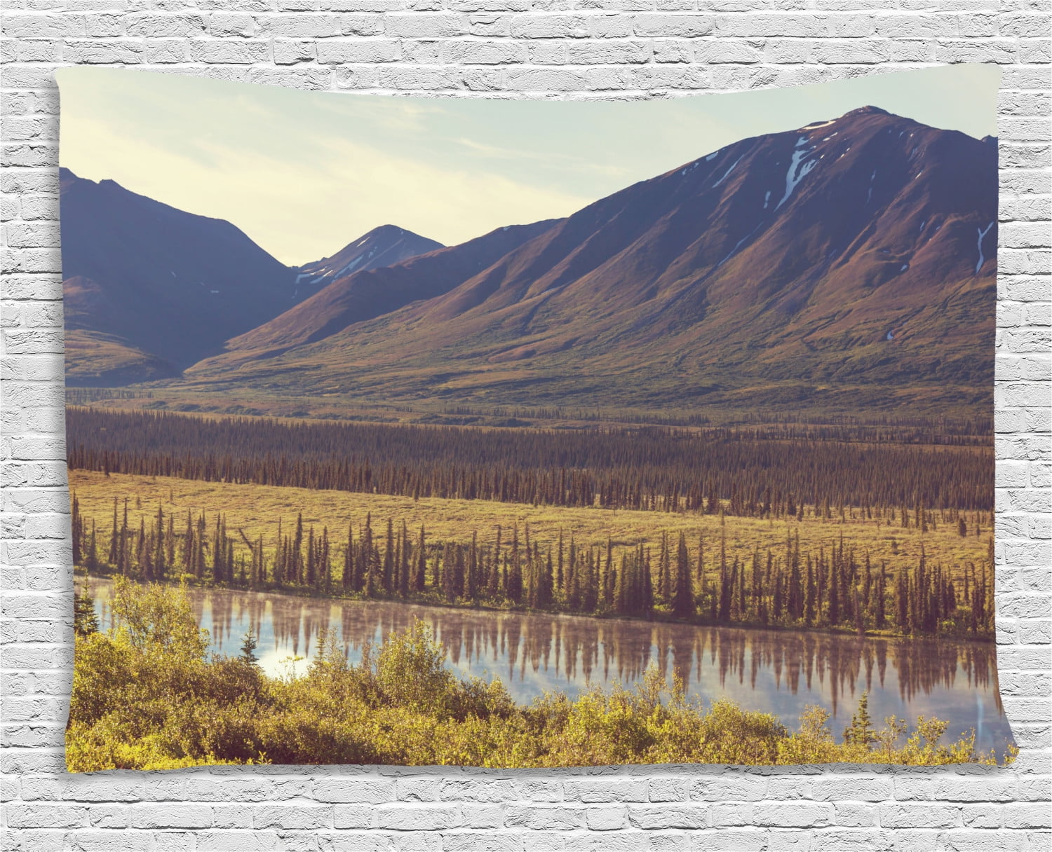 Alaska Tapestry, Mountain and River in Alaska American Countryside ...