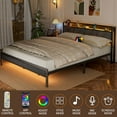 Ourpic King Bed Frame with LED Lights, Upholstered Platform Bed Frame ...