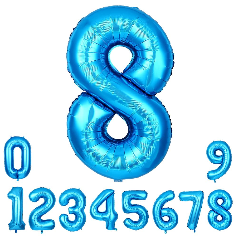Mulanimo 40 Inch Blue Number Balloons, Large Digital 8 Balloon, Foil ...