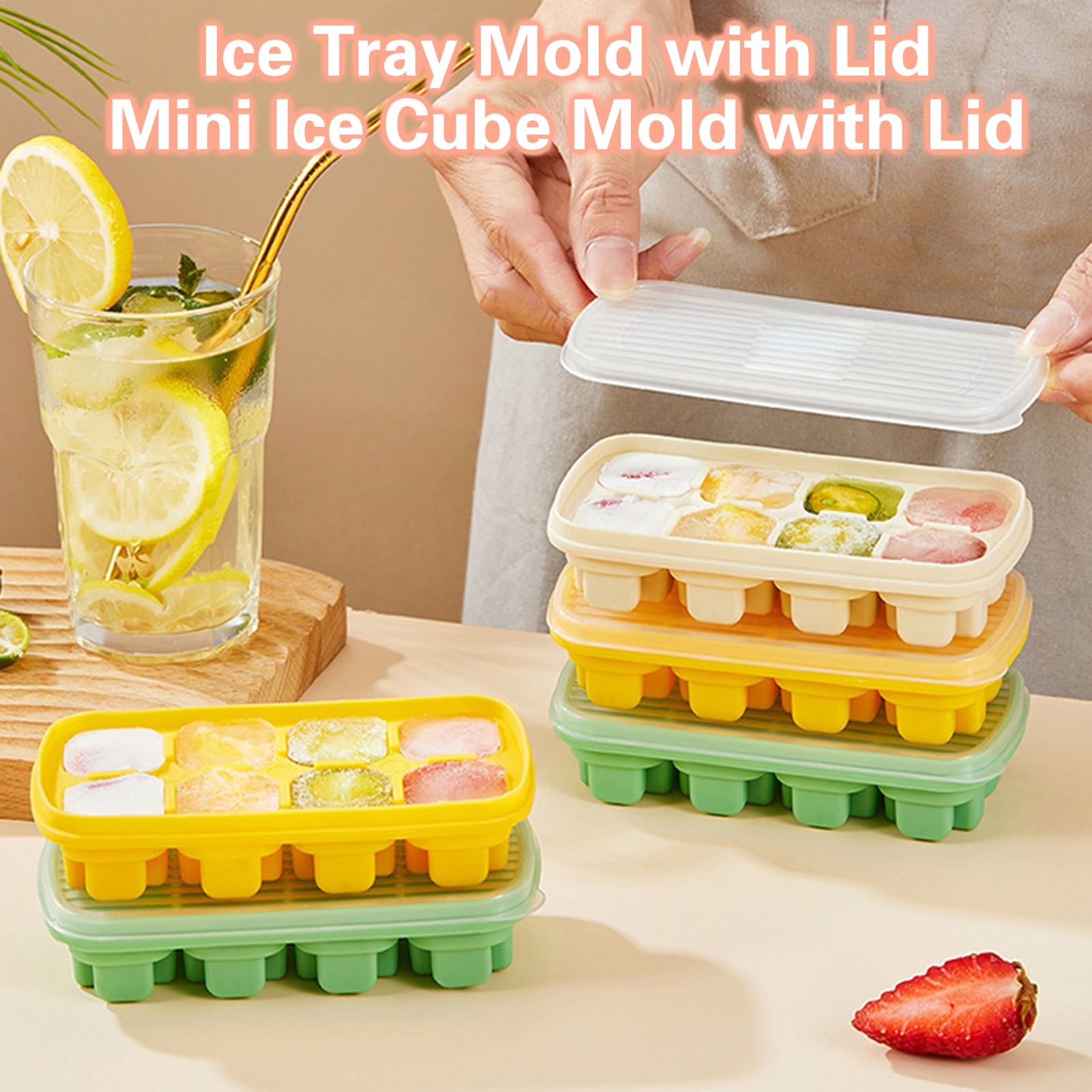 Wharick Ice Cube Mold Tray, 2 inch Ice Cube Trays With Covers, 8 Cavity ...