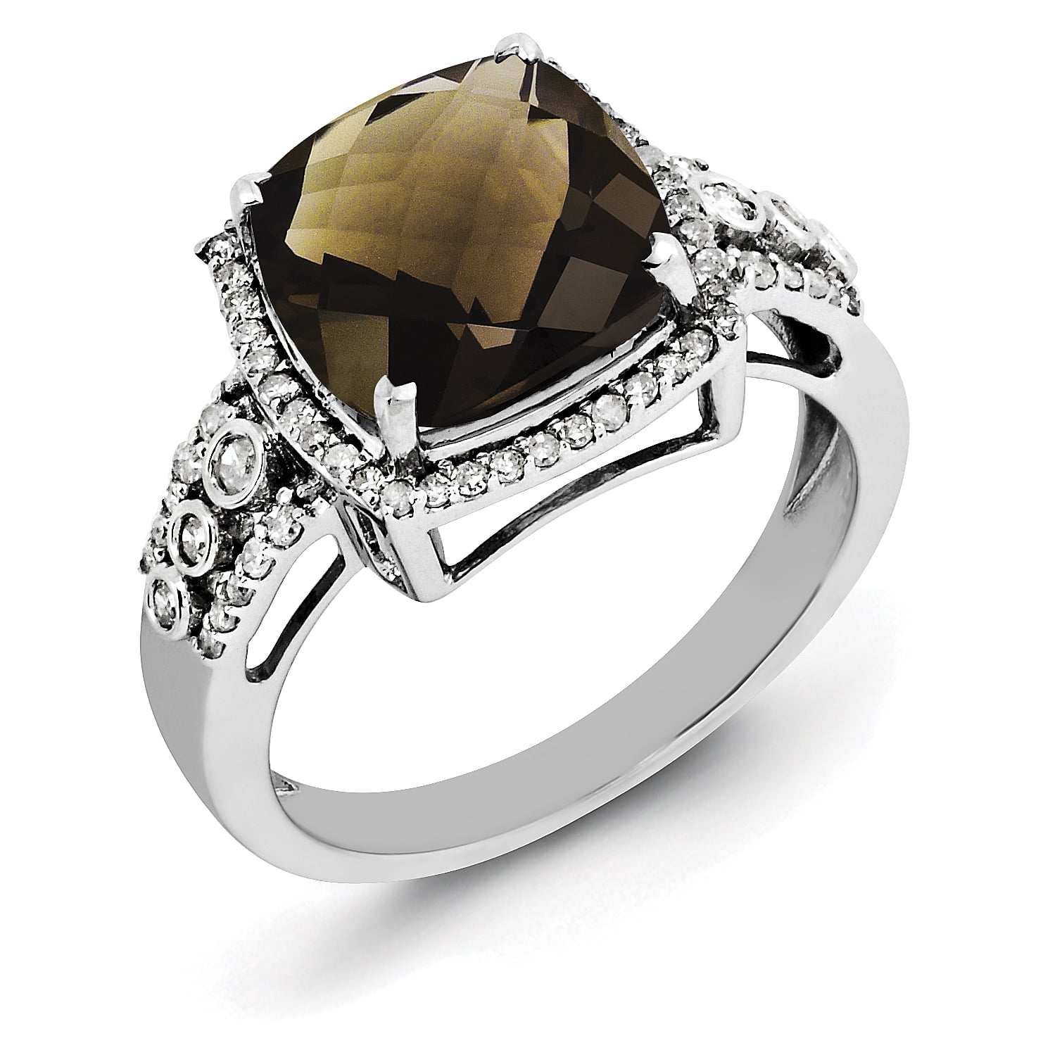 Sterling Silver Diamond & Smokey Quartz Ring. Carat Wt- 0.25ct. Gem Wt ...
