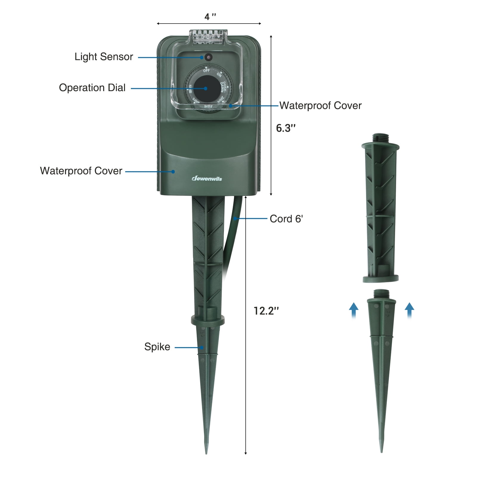 Buy DEWENWILS Outdoor Power Stake Light Sensor Timer, Weatherproof ...