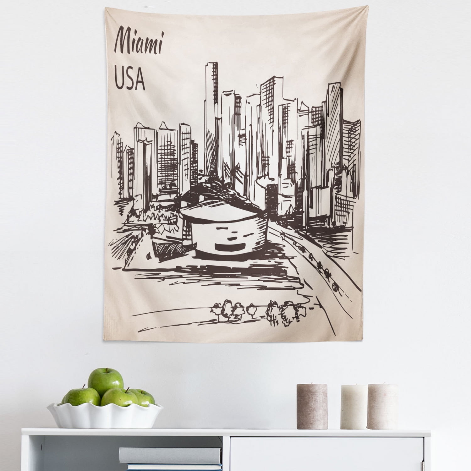 Florida Tapestry, Hand Drawn Miami Cityscape Sketch USA Architecture ...