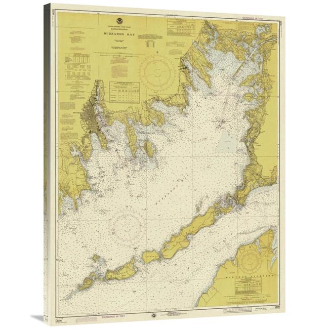 Global Gallery 40 in. Nautical Chart - Buzzards Bay CA. 1974 - Sepia Tinted Art Print - NOAA ...