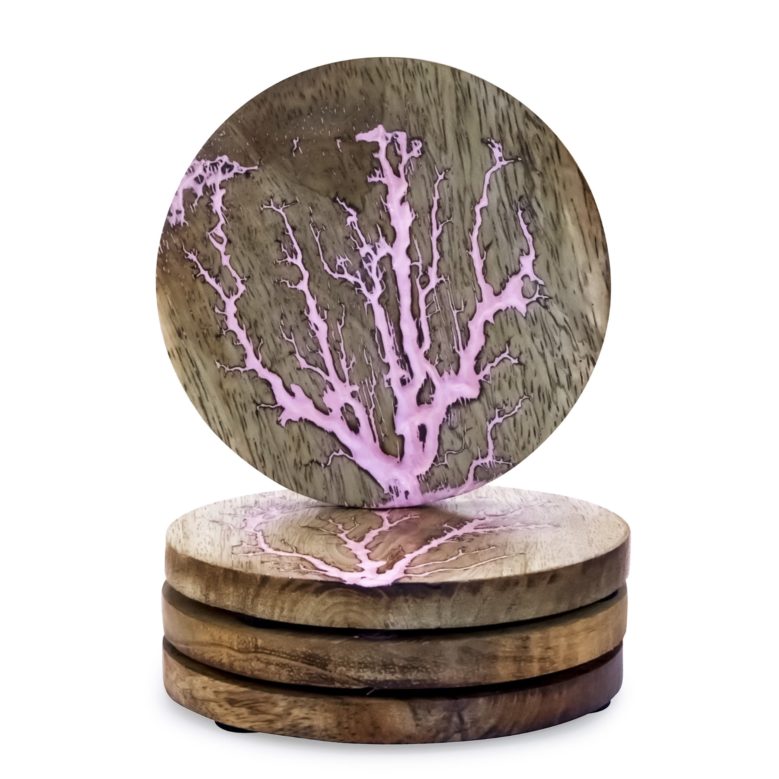 Mascot Hardware Coaster Set Round Thunder Crack Pink Wooden Coaster ...