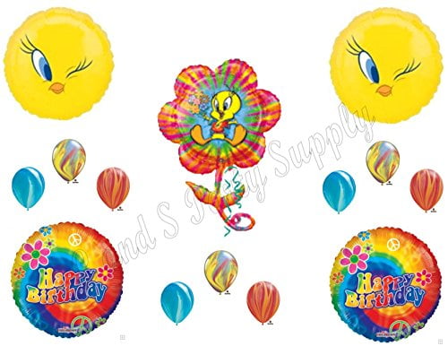 TWEETY BIRD TIE DYE Flower Happy Birthday Party Balloons Decoration ...