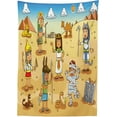 Cartoon Tablecloth, Historical Egypt Characters with Pyramids Cleopatra ...