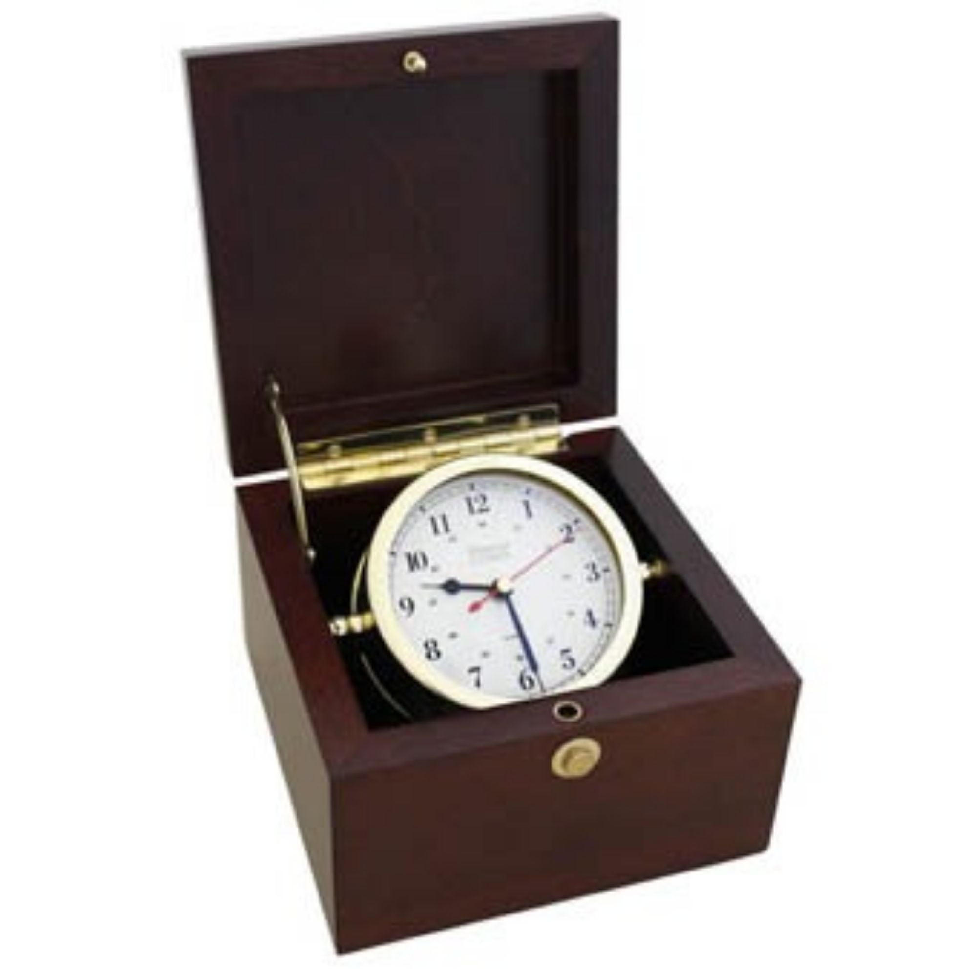 8" Brown and Gold Square Quartz Clock with Mahogany Finish Box ...