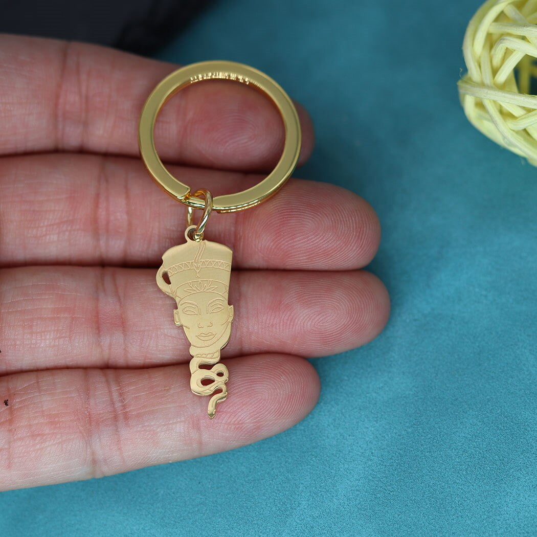 Stainless Steel Gold Nefertiti Pendant Keychain Dainty Egypt Minimalist ...