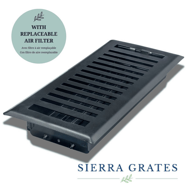 Sierra Grates 4” x 12” Contemporary Floor Register, Cast Iron Black ...