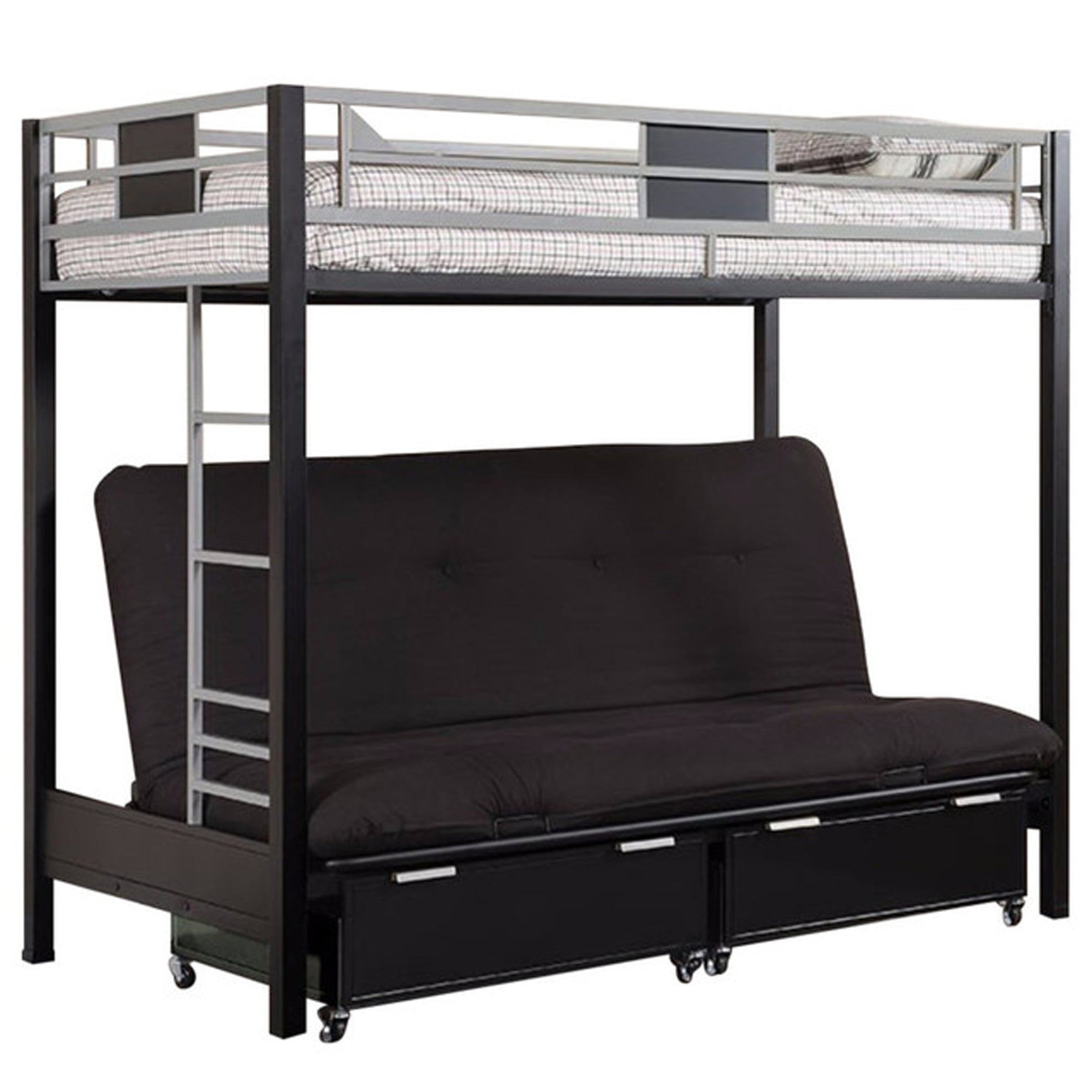 Metal Twin Bunk Bed With Futon Base, Silver and Black - Walmart.com