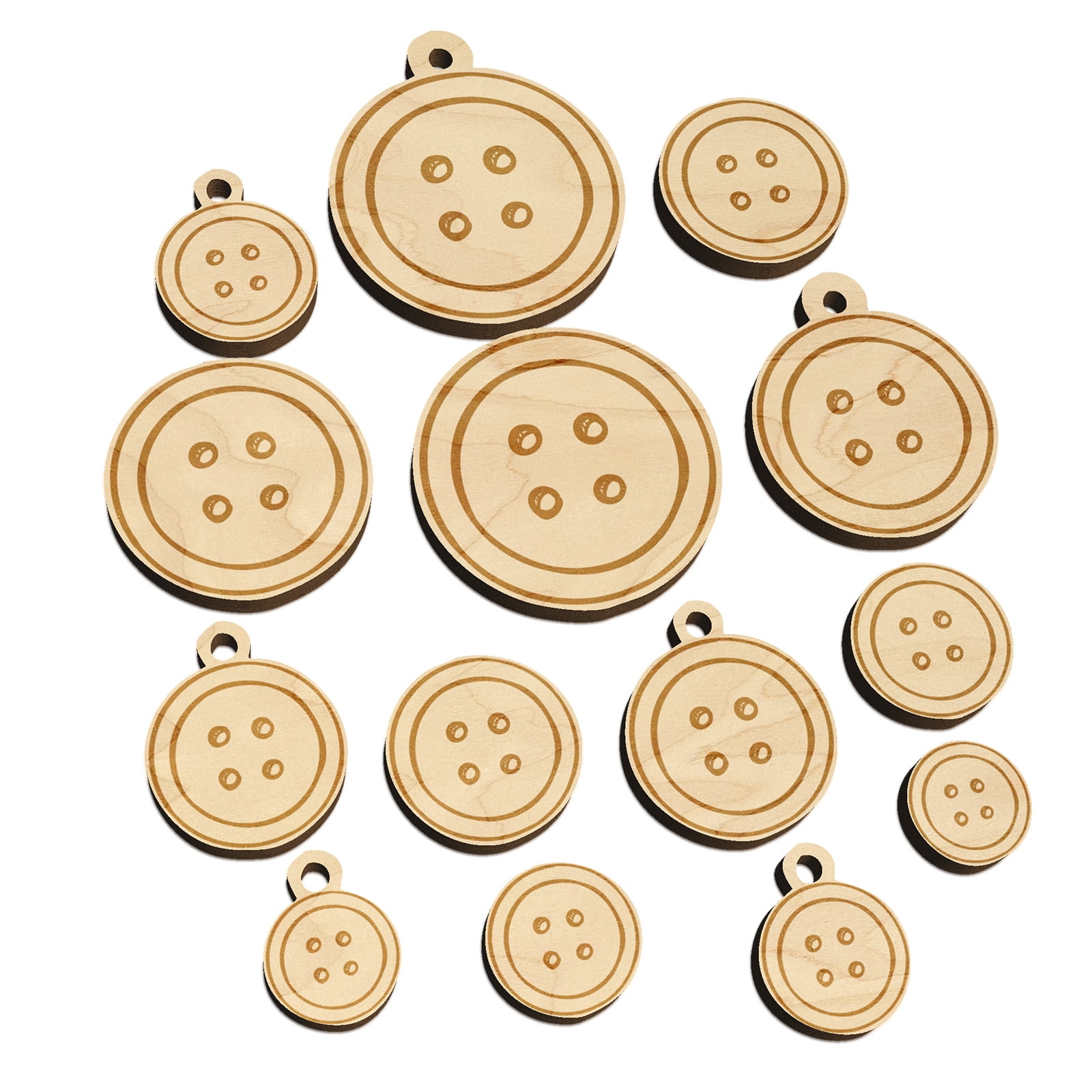 Hand Drawn Button Four Holes Sew Sewing Wood Mini Charms Shapes DIY ...