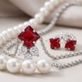 Elegant Women’s Pearl & Crystal Necklace Set with Red Stone Pendant and ...