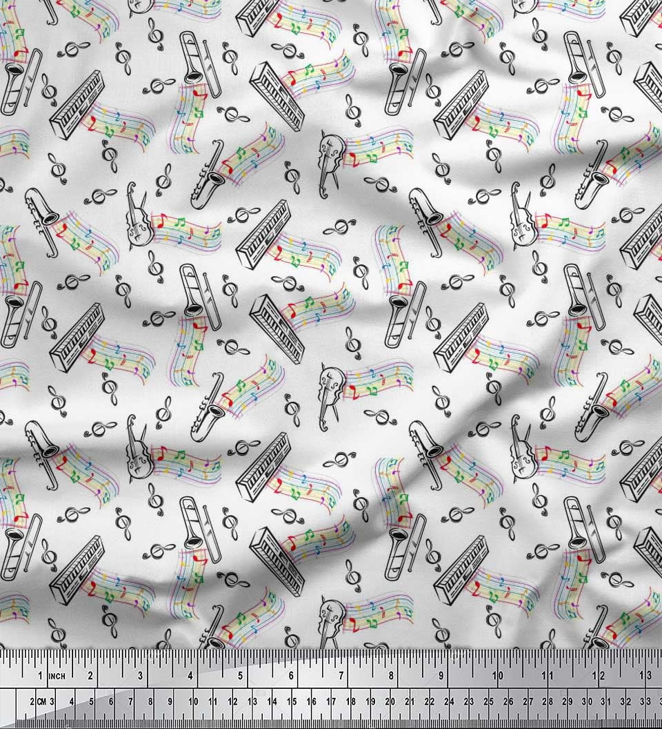 Soimoi Polyester Crepe Fabric Notes,Piano & Guitar Musical Instrument ...