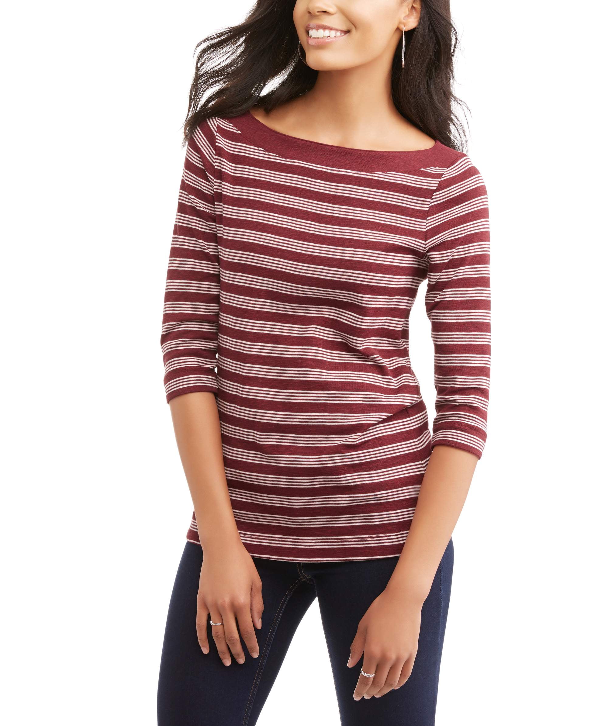 Faded Glory Boatneck Top Stripe - Walmart.com