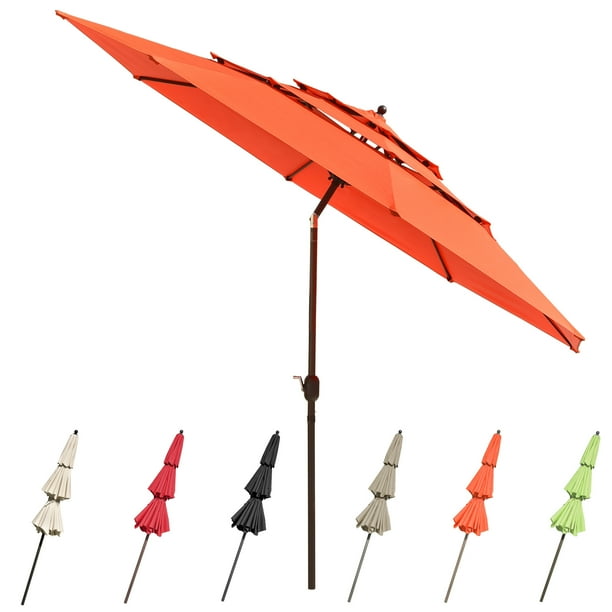 Yescom 11 Ft 3 Tier Patio Umbrella with Crank Handle Push to Tilt ...
