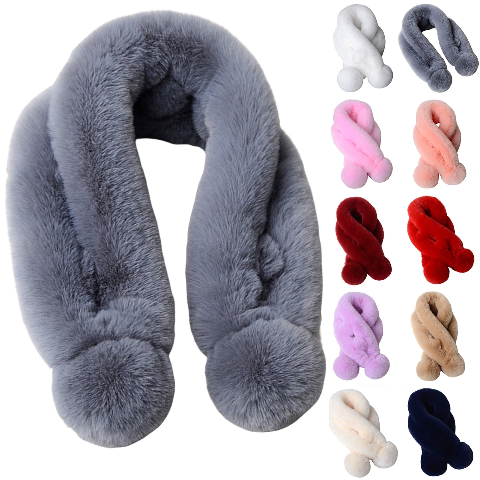 Thickened Wide Plush Ball Noble Thermal Scarf Female Autumn Winter ...