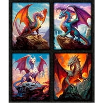 36" X 44" Panel Dragon's Song Dragons Fantasy Fairytale Rocks Castles ...