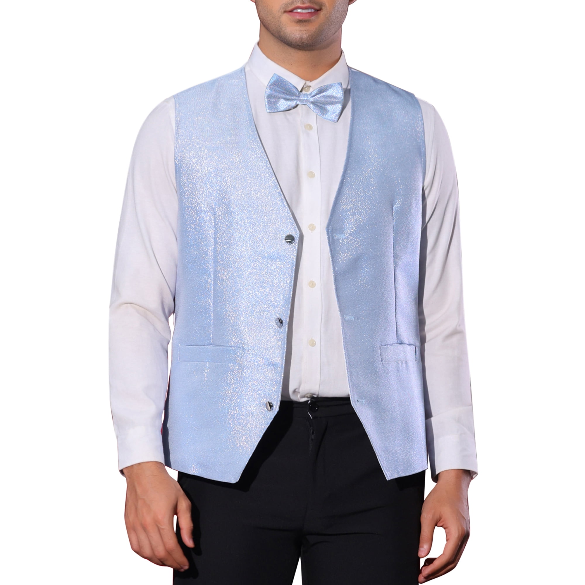 Click here for Inspire Chic Mens Vest Glitter V Neck Sleeveless M... prices