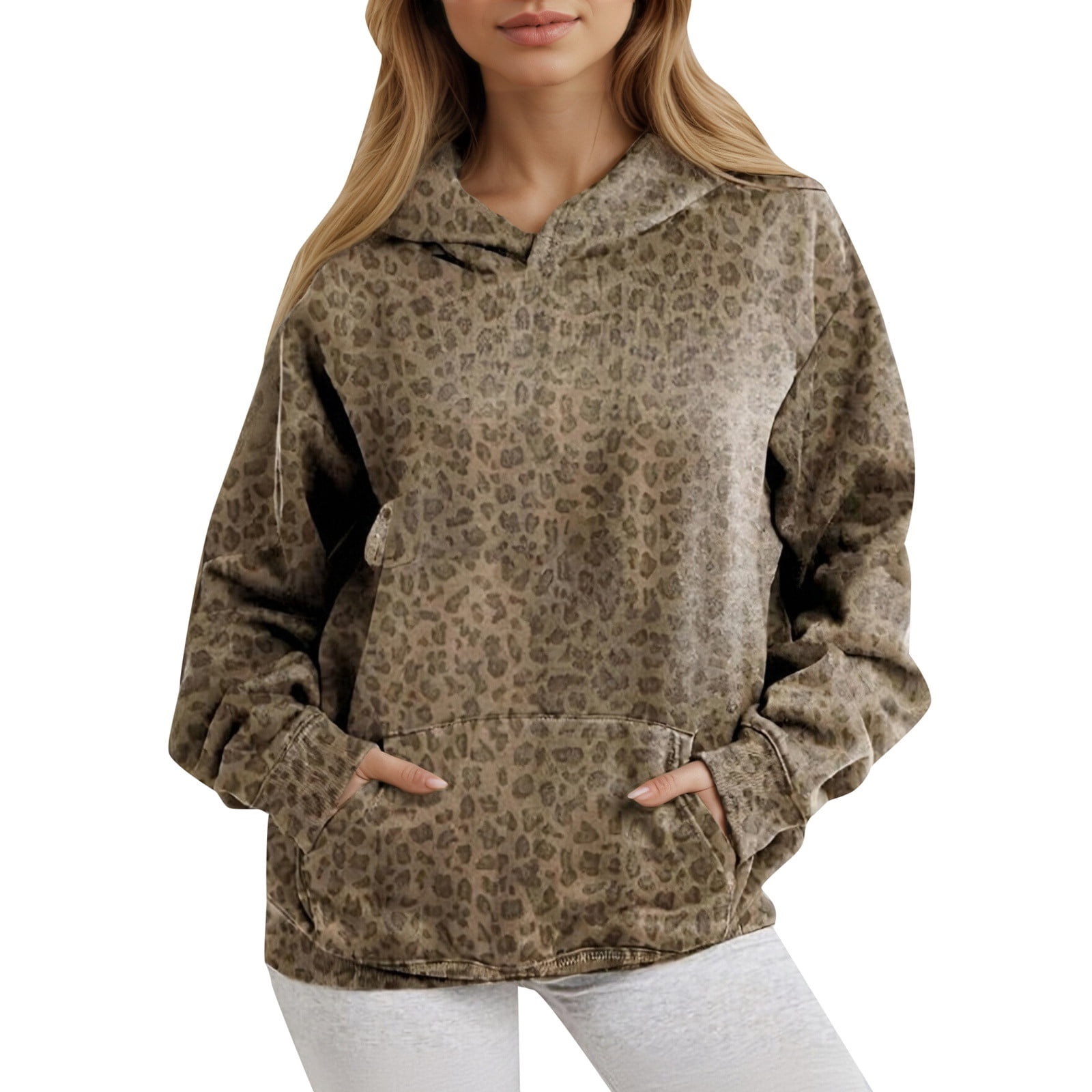 Click here for Wangmeiwg Womens Casual Leopard Print Hooded Pullo... prices