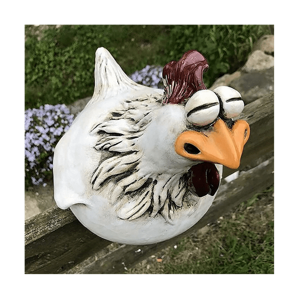 Chicken Sitting on Fence Decor Garden Statues for Fences Rooster Statues Wall Art Yard Art ...