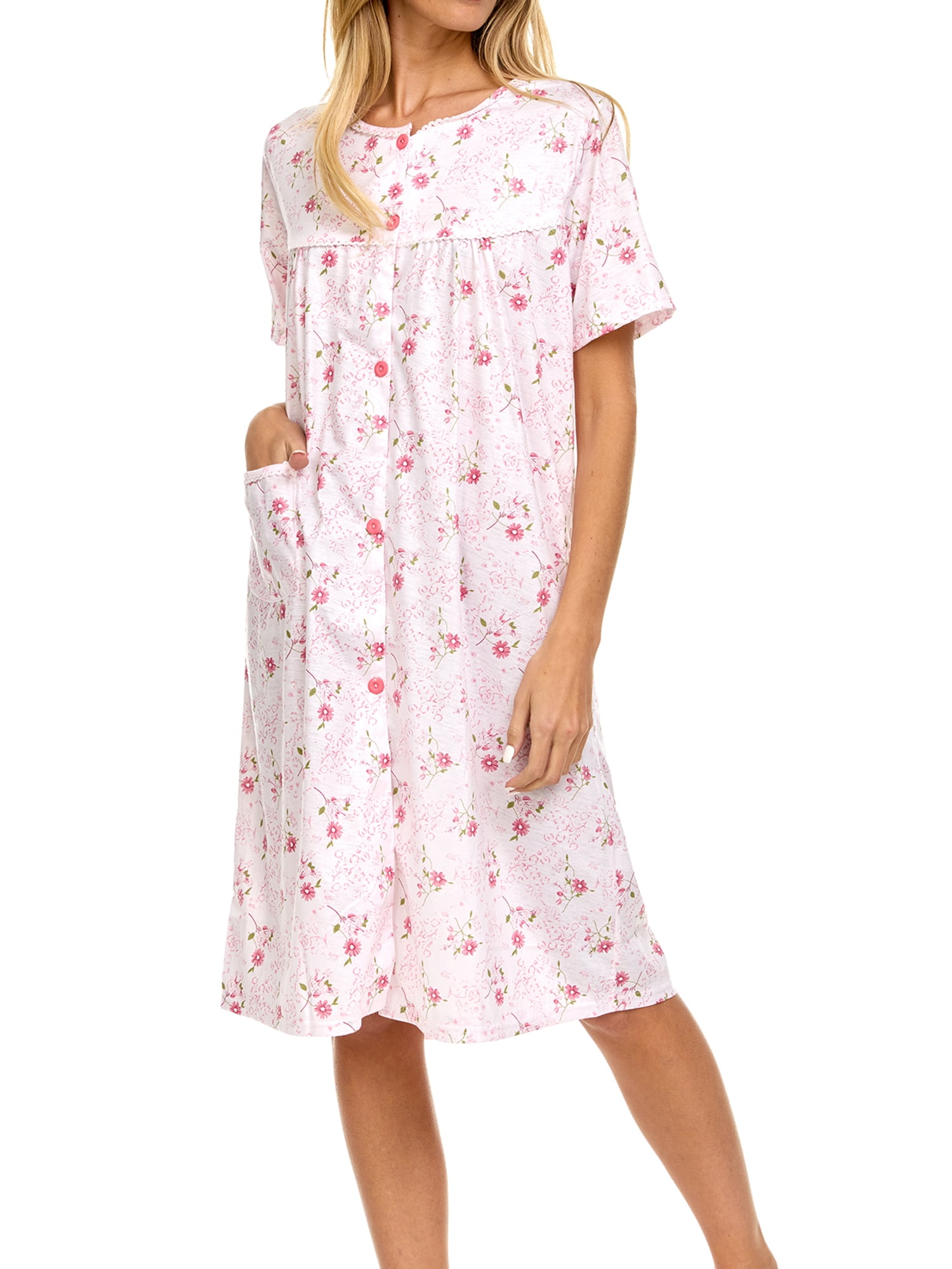 EZI Women’s Button-down Floral Cotton-rich Short Sleeve House Dress ...