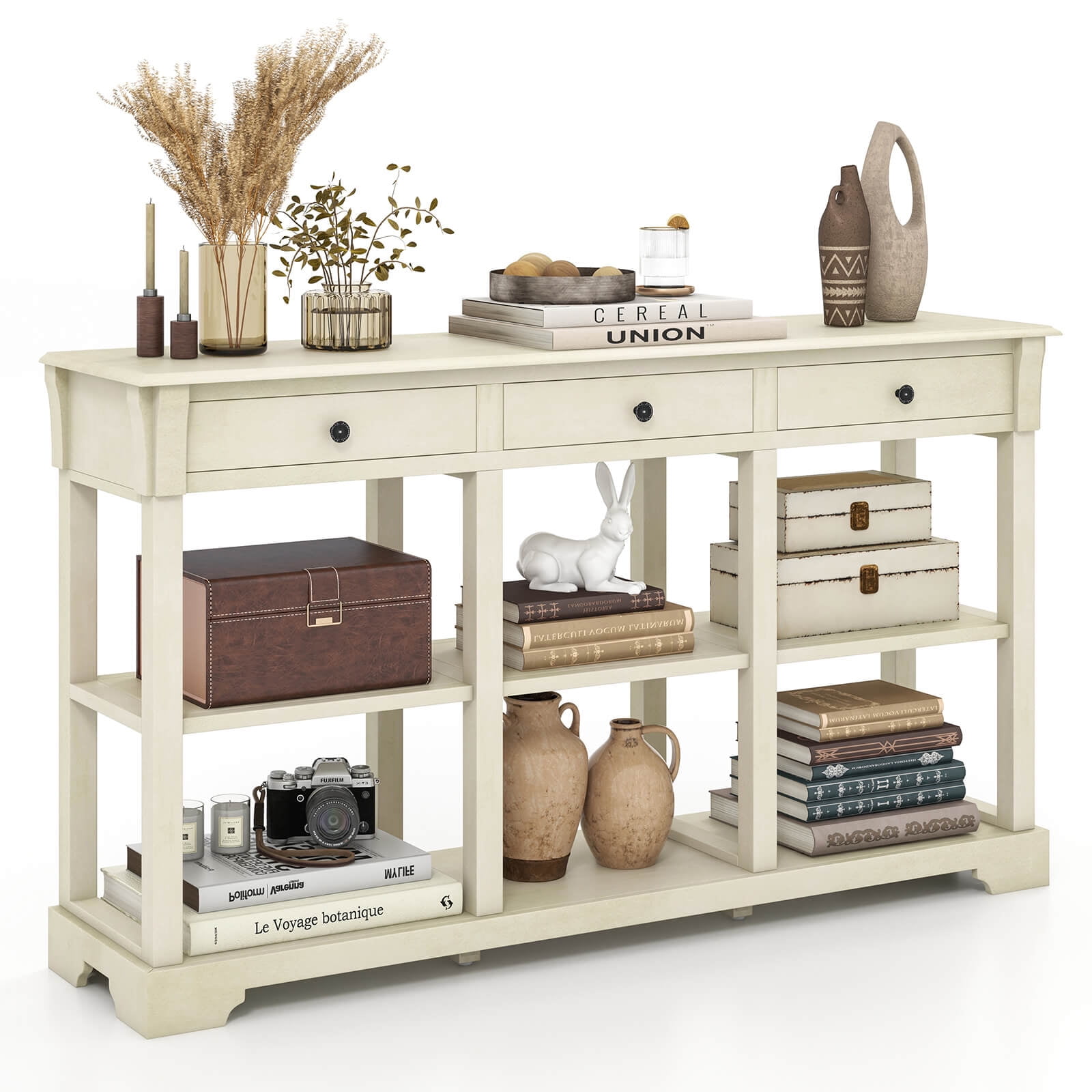 Costway 58" Long Sofa Table with Storage Retro Console Table with 3 ...