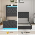 King Bed Frame with LED, USB Port, Storage, Dark Grey Velvet Upholstery ...