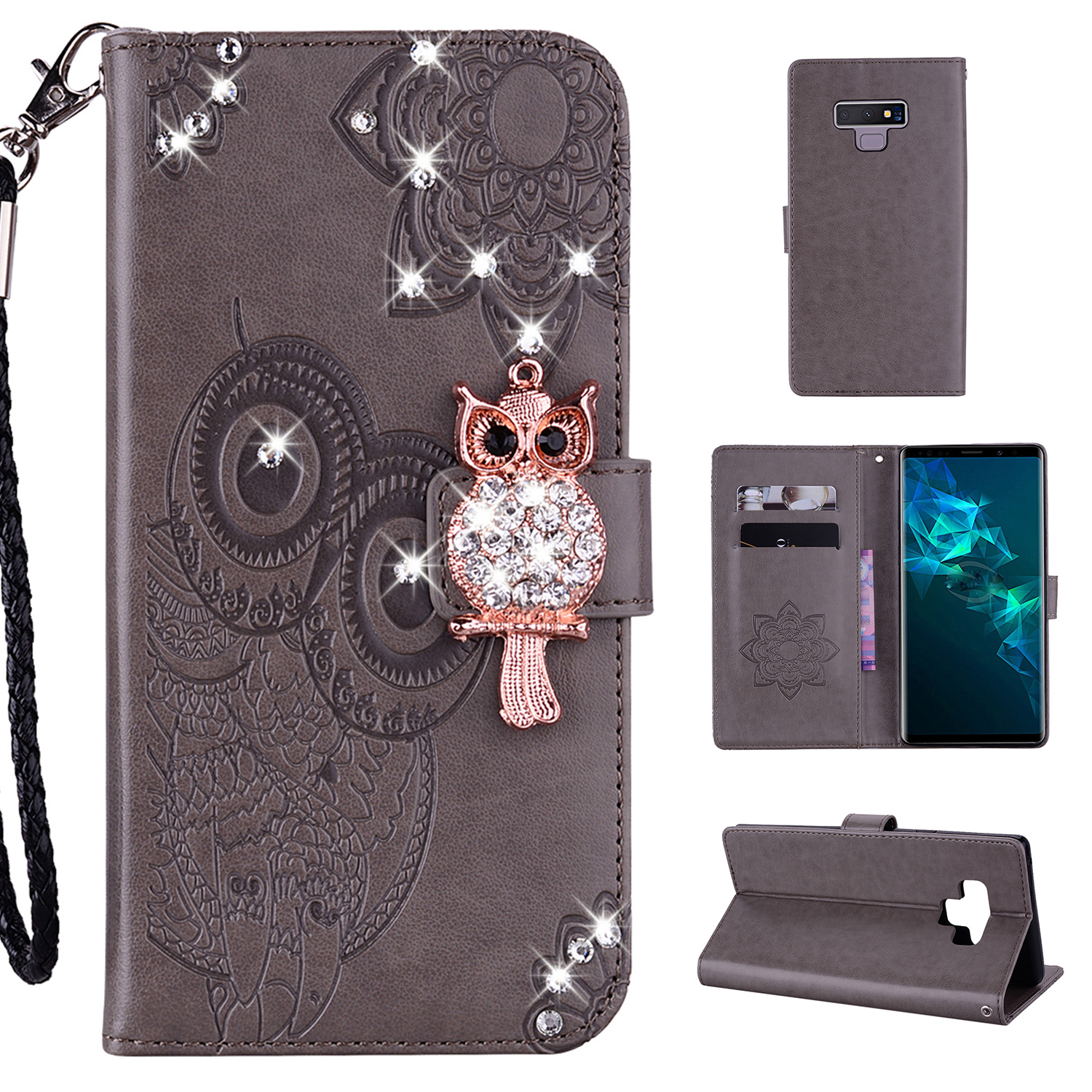 Galaxy Note 9 Wallet Case, Allytech PU Leather Glitter Owl Full ...