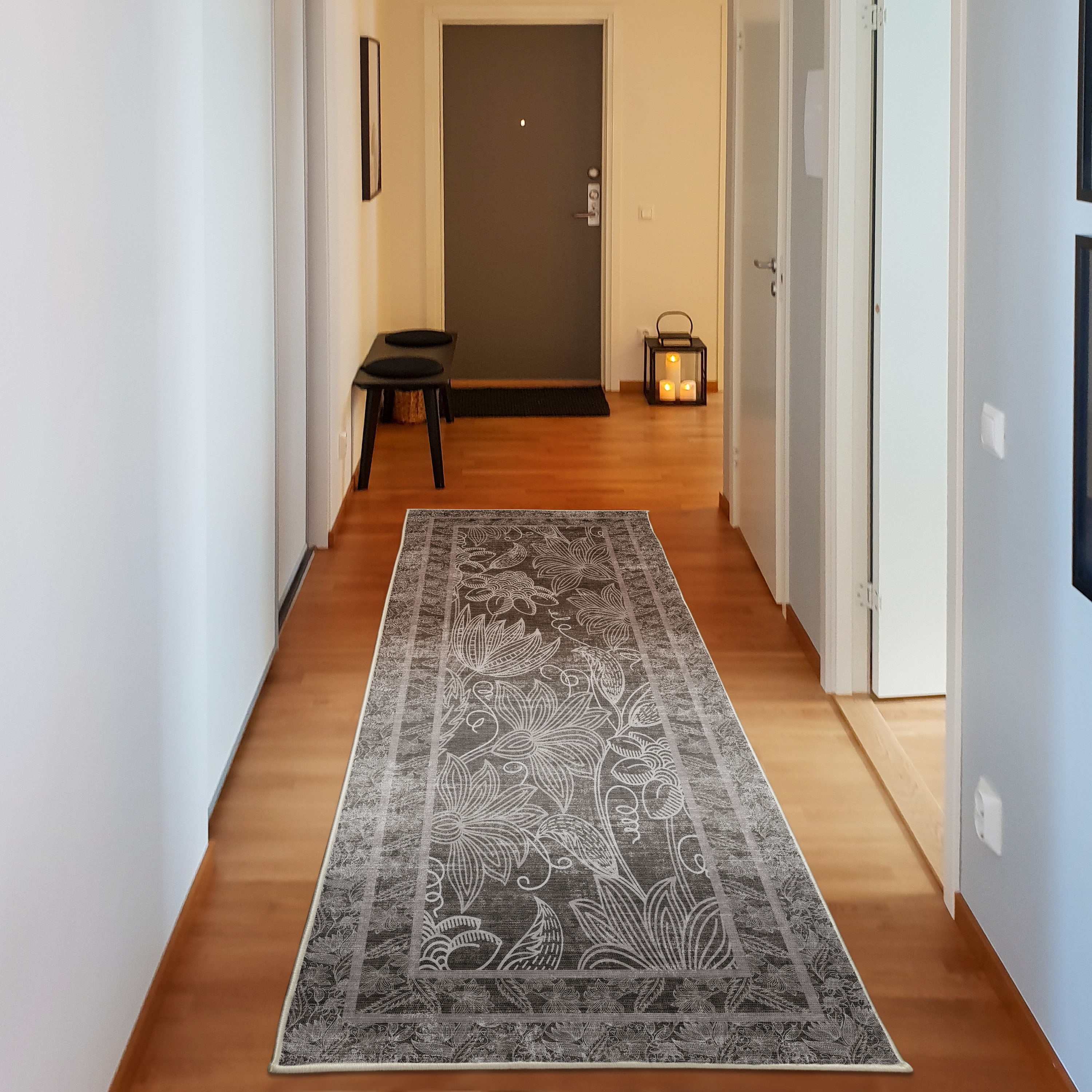 Garden Art Decorative Rug, Line Art Flowers Wild Meadow Blooms Nature ...