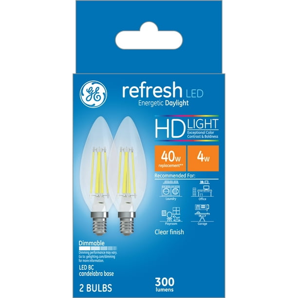 GE Refresh LED Light Bulbs, Decorative Style Bulb Shape, Daylight, 40 Watt Replacement ...