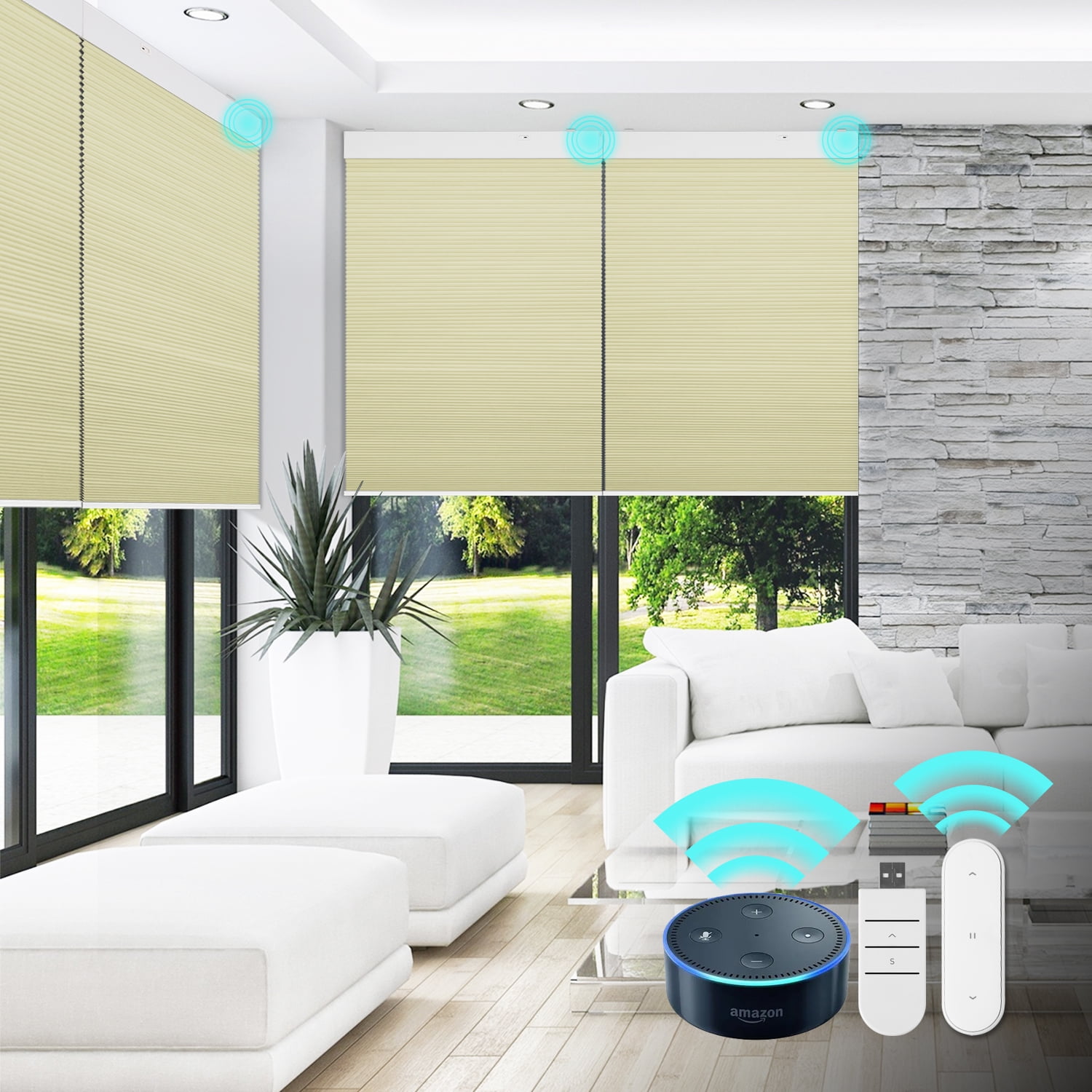 Sbartar Smart Cellular Shades Honeycomb Blinds Window Ivory(Blackout ...