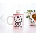 Sanrio Hello Kitty Pink Stripes Ceramic Mug With Lid | Holds 18 Ounces ...