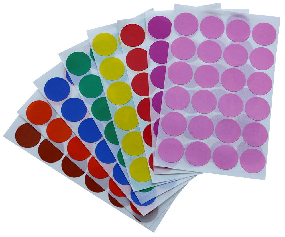 Color label stickers 1 inch 25 mm Colored dots in Green, Yellow, Pink ...