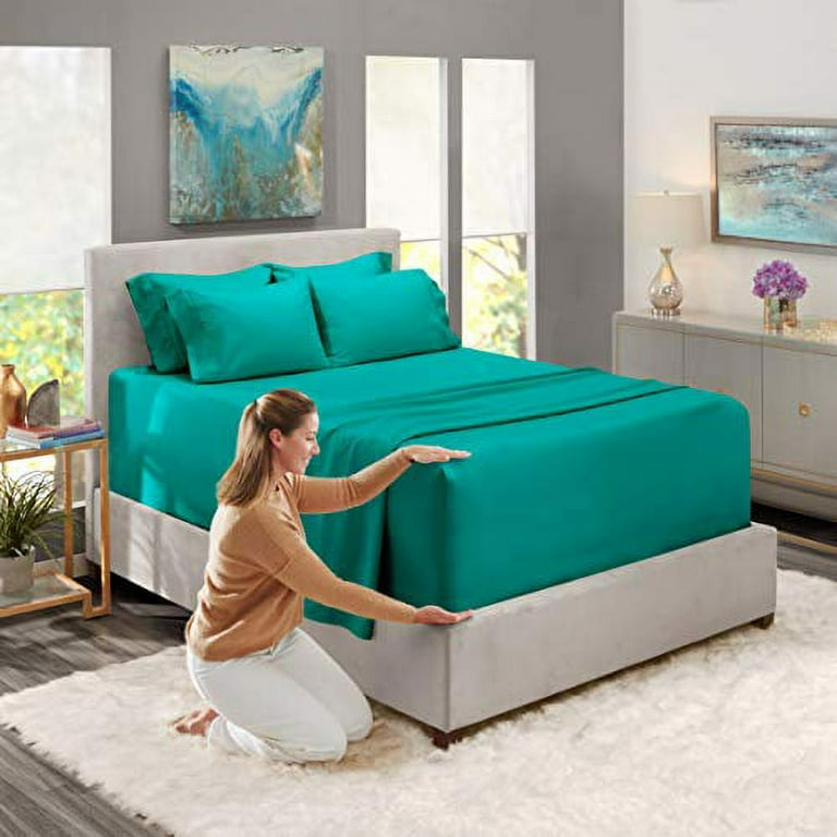Extra Deep Pocket 6 Piece Bed Sheet Set Super Deep Fitted Sheet Fits Mattress from 18 24 inces Depth Double Brushed Microfiber Sheets with 4 Pillow Cases Queen Teal Walmart