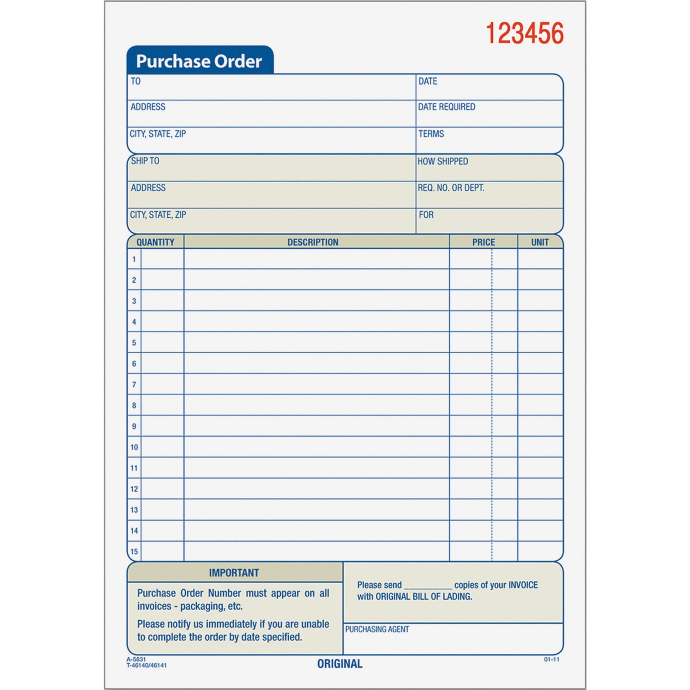 Purchase Order Book, Three-Part Carbonless, 5.56 X 8.44, 1/page, 50 ...