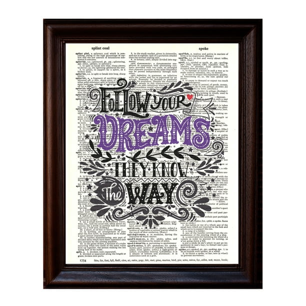 Typography - Follow Your Dreams - Dictionary Art Print Printed On ...