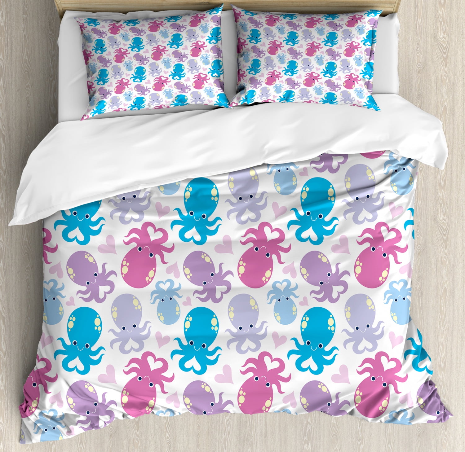 Octopus Duvet Cover Set Queen Size, Cute Cartoon Marine Animals with ...