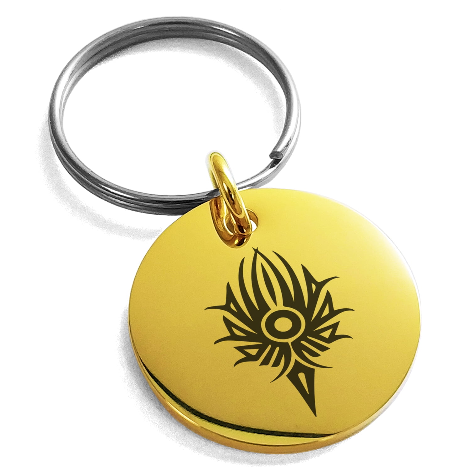 Stainless Steel Tribal Torch Rune Engraved Small Medallion Circle Charm ...
